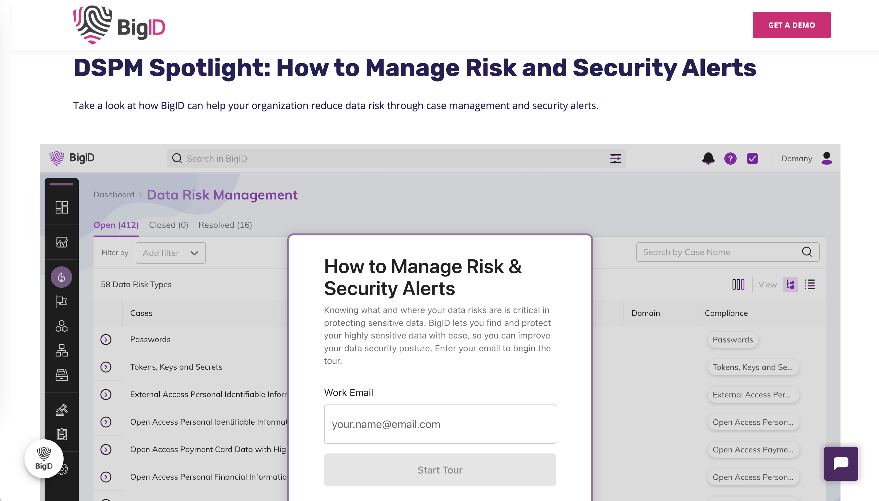 BigID DSPM Risk Management Product Tour